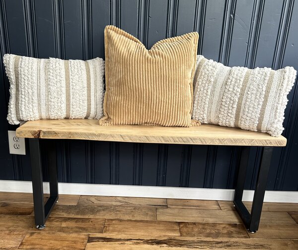 Wood Bench - blonde natural solid wood top with adjustable metal legs ...