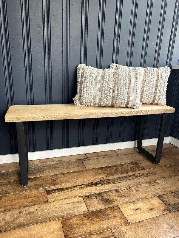 Wood Bench - blonde natural solid wood top with adjustable metal legs ...