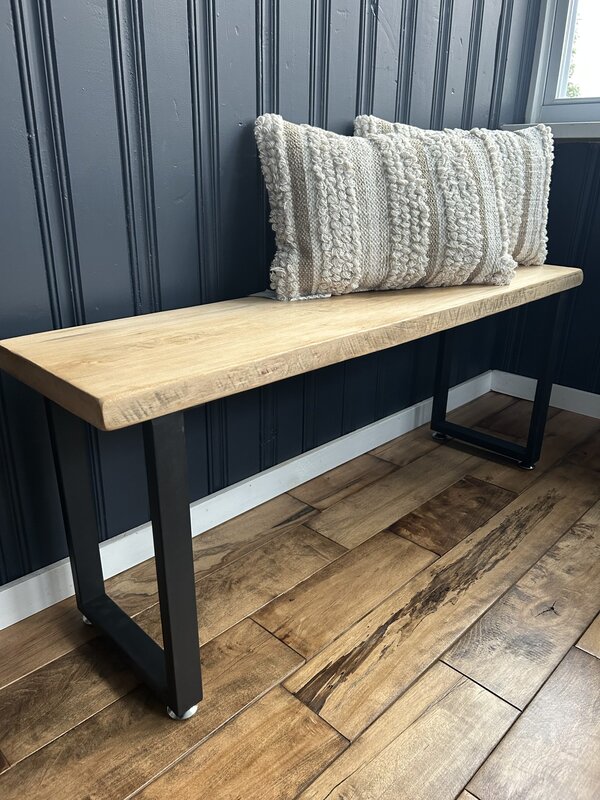 Wood Bench - blonde natural solid wood top with adjustable metal legs ...