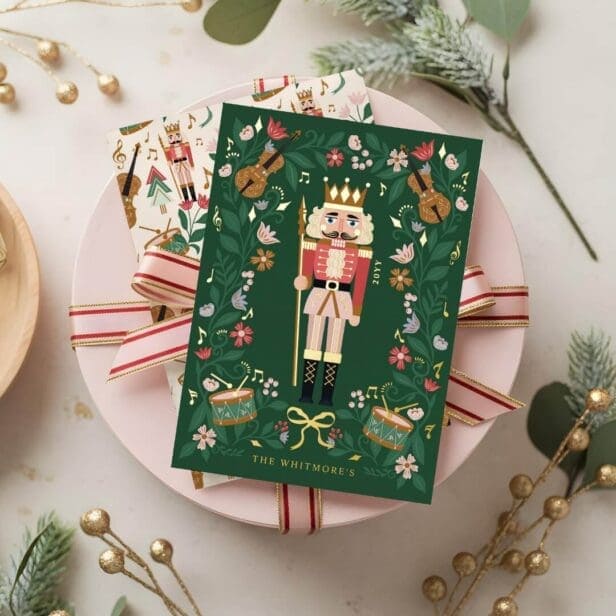 Elegant Floral Christmas Nutcracker Ballet Musical Foil Holiday Card ...
