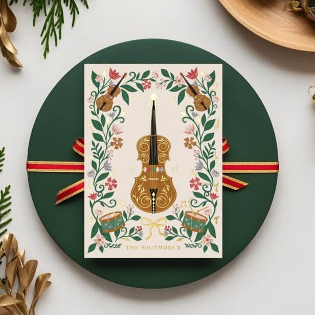 Elegant Floral Christmas Nutcracker Ballet Musical Foil Holiday Card ...