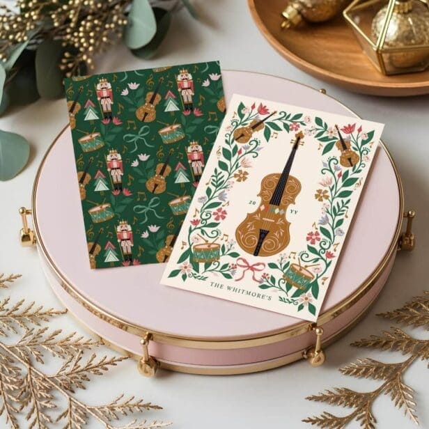 Elegant Floral Christmas Nutcracker Ballet Musical Holiday Card ...