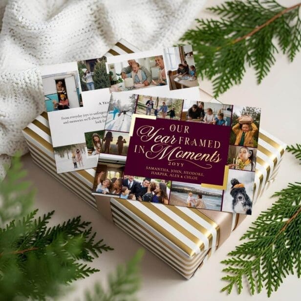 Joy Overlay Bold Modern Purple Color Blocks Family Photos Foil Holiday ...