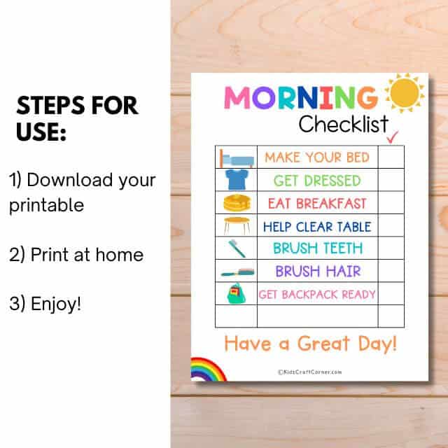 Morning Chore Checklist - Kidz Craft Corner
