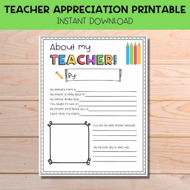 All About My Teacher Printable - Kidz Craft Corner