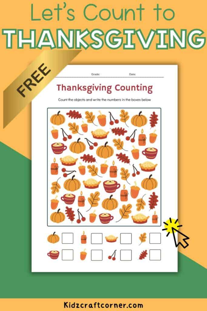 Thanksgiving Counting Worksheet for Kids
