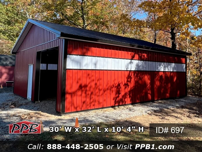 697 - Red Garage with Sidelights - Pioneer Pole Buildings, Inc.