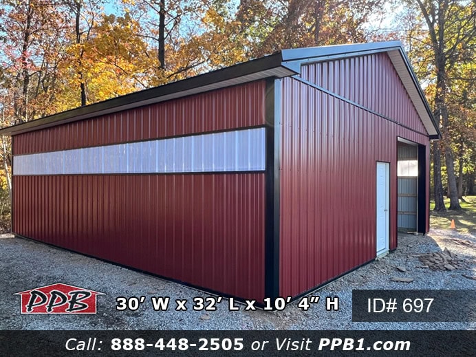 697 - Red Garage with Sidelights - Pioneer Pole Buildings, Inc.