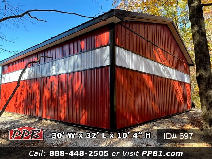697 - Red Garage with Sidelights - Pioneer Pole Buildings, Inc.