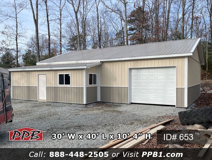 653 - Two-Tone Garage with Lean-Tos - Pioneer Pole Buildings, Inc.