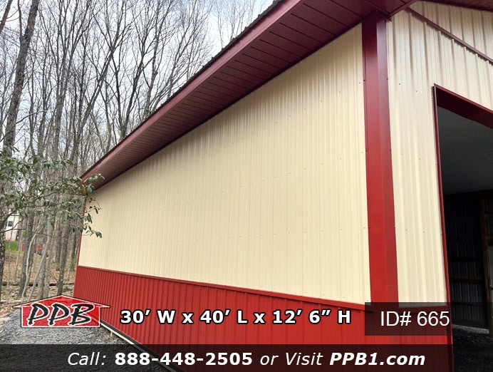 665 - Beige & Red Two Foot Overhangs Garage - Pioneer Pole Buildings, Inc.