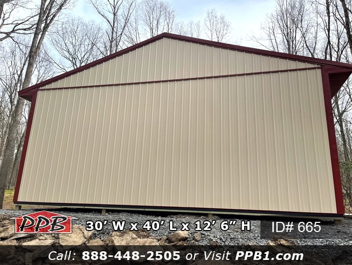 665 - Beige & Red Two Foot Overhangs Garage - Pioneer Pole Buildings, Inc.
