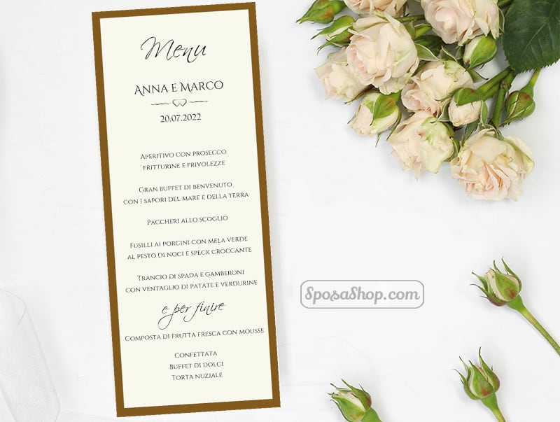 Menu rustico in doppio cartoncino kraft e avorio, vintage, shabby chic.