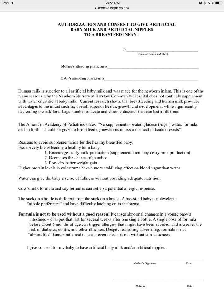 Fear NOT Facts Contained in Baby-Friendly Formula Feeding Waiver Forms ...
