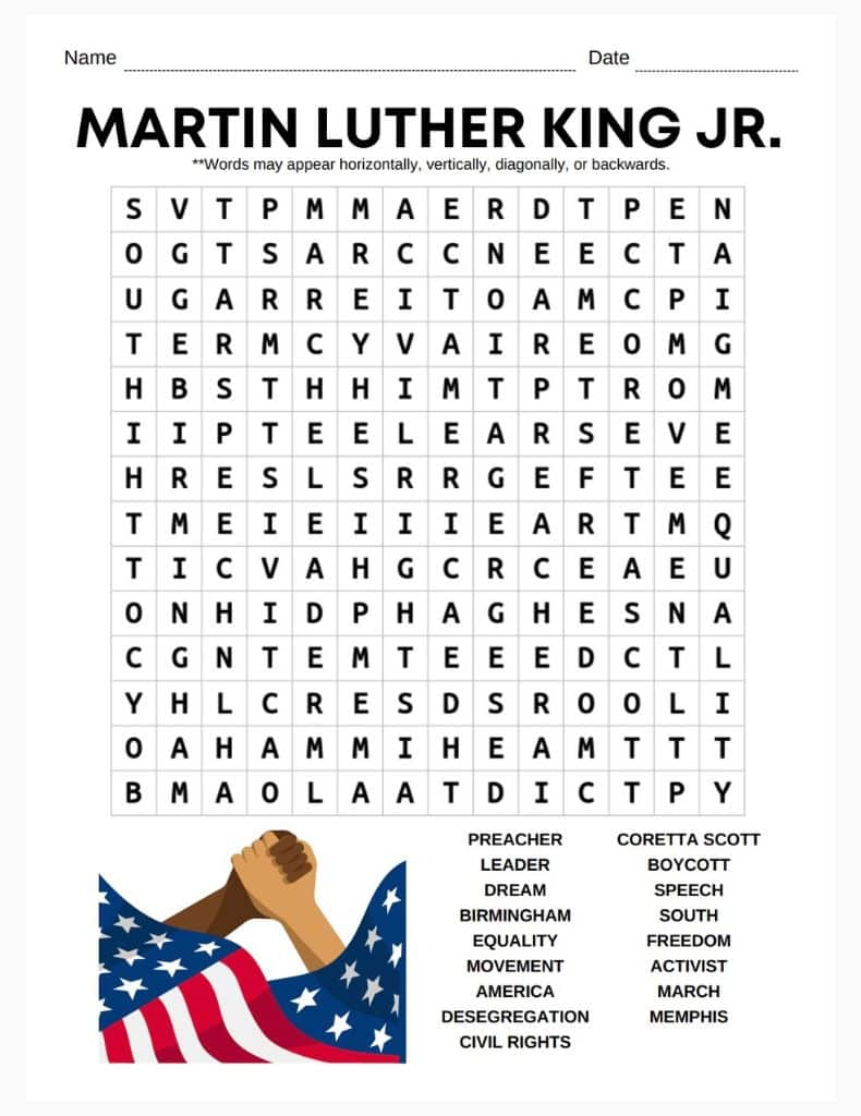 Martin Luther King Jr. Word Search Puzzle