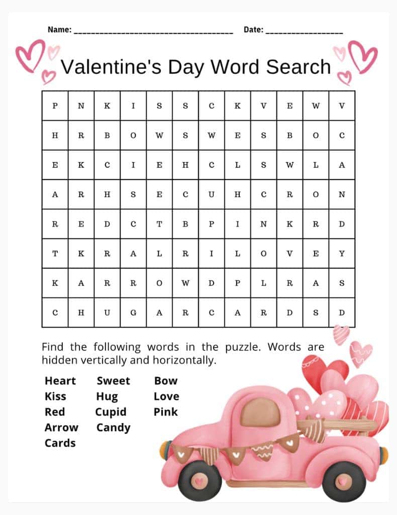 Free Valentine's Day Word Search Puzzles