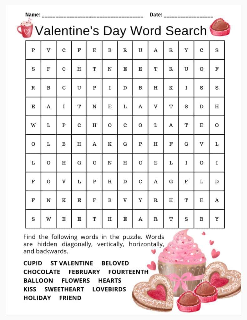 Free Valentine's Day Word Search Puzzles