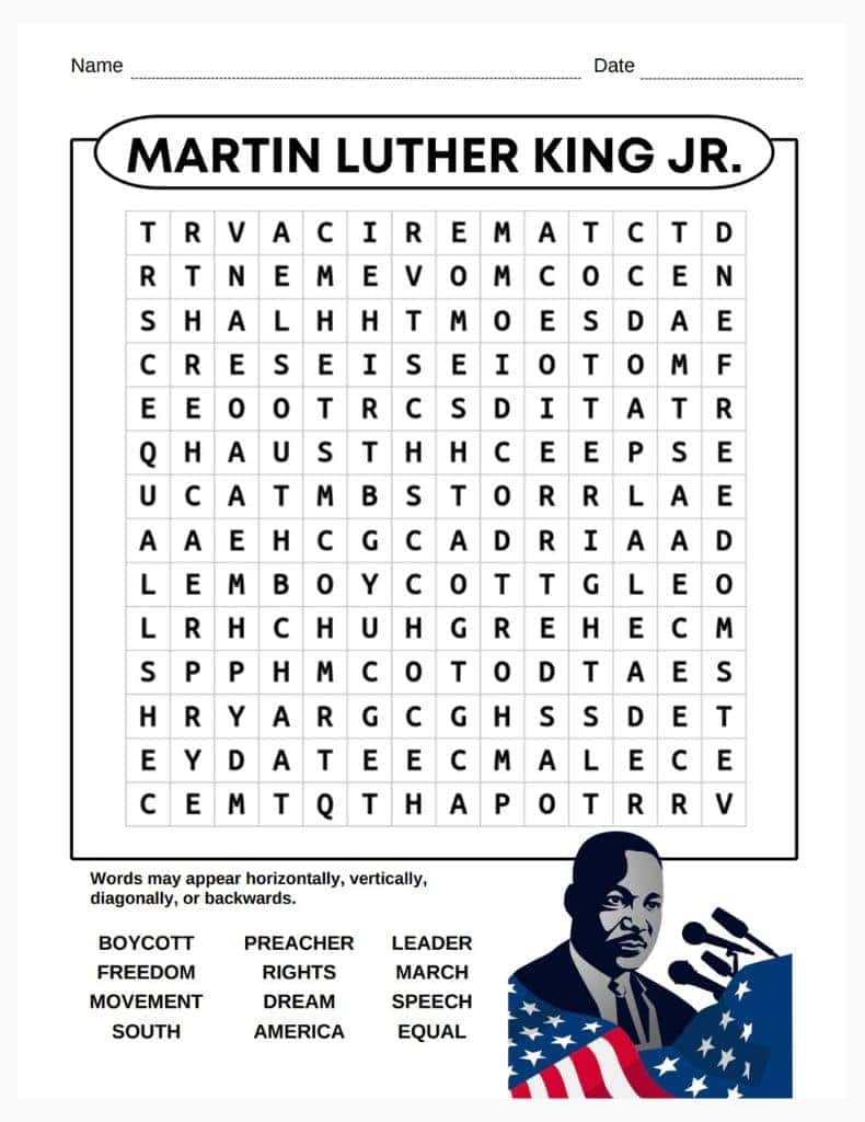 Martin Luther King Jr. Word Search Puzzle