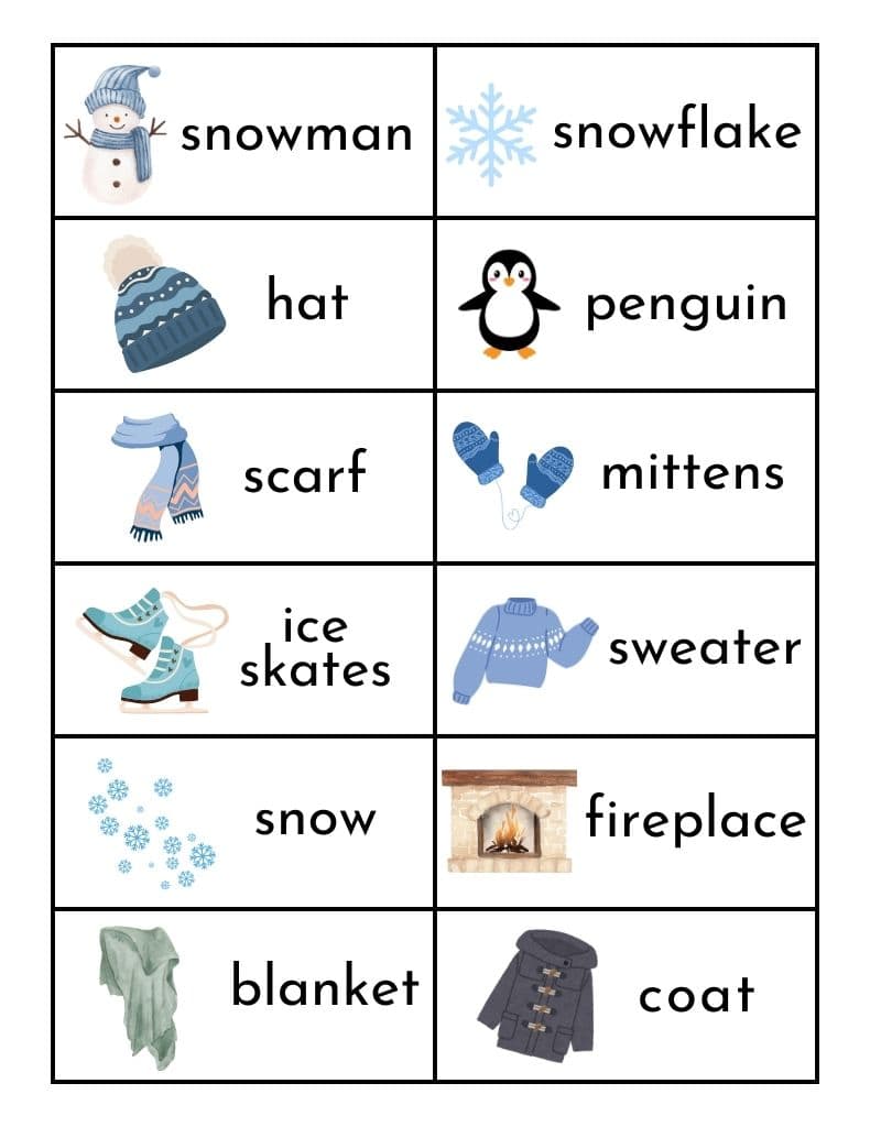 Winter Word List Printable