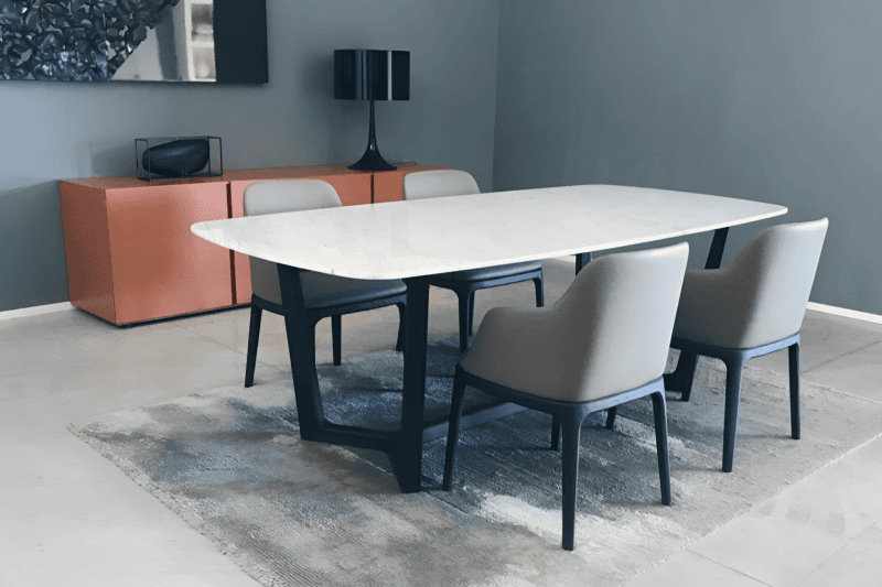 Grace Ceramic Dining Table – Marble Look Top & Solid Wood Base