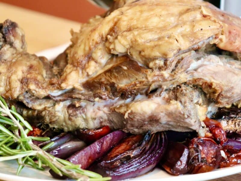 Slow Roast Shoulder of Mutton with Carrot, Tomatoes and Red Wine