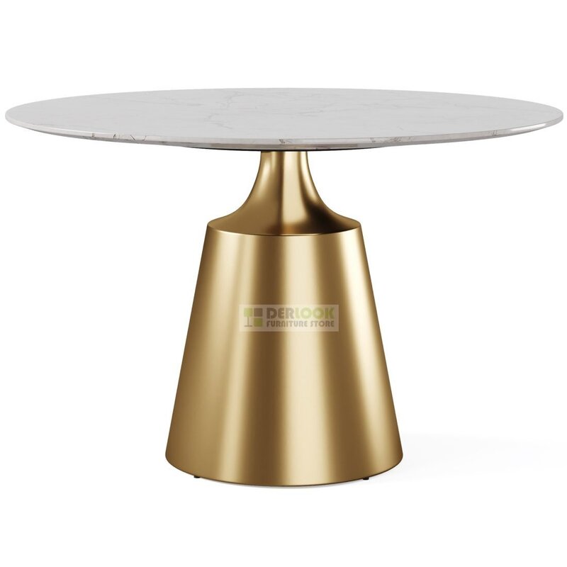 Casa Round Dining Table – Ceramic & Brass Base | Derlook NZ