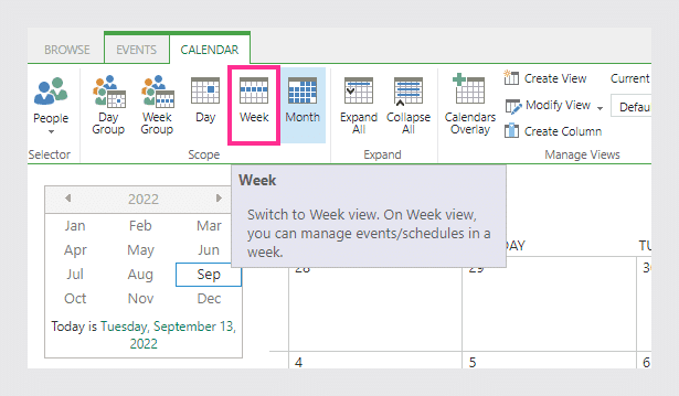 SharePoint Calendar Views - Sharepoint Calendar View Options, Week View, Month View, Week View ...