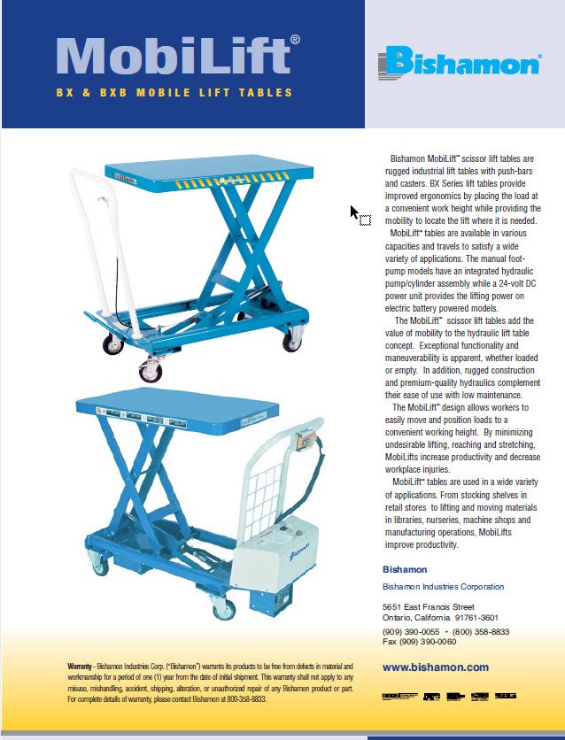 MobiLift BX BXB Series Industrial Mobile Lift Tables | Bishamon