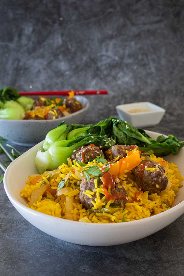 Firecracker Rice Bowl with Sesame Meatballs - Only Gluten Free Recipes