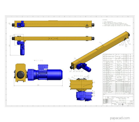 Overhead crane design - Bridge crane 2D drawings | papacad.com