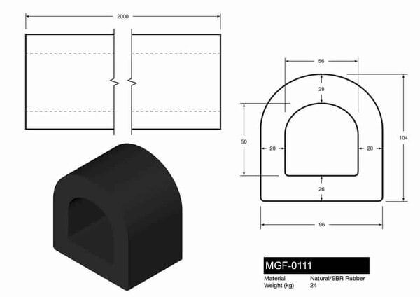 D Section - Natural Rubber Extrusion - 2000mm x 98mm x 102mm