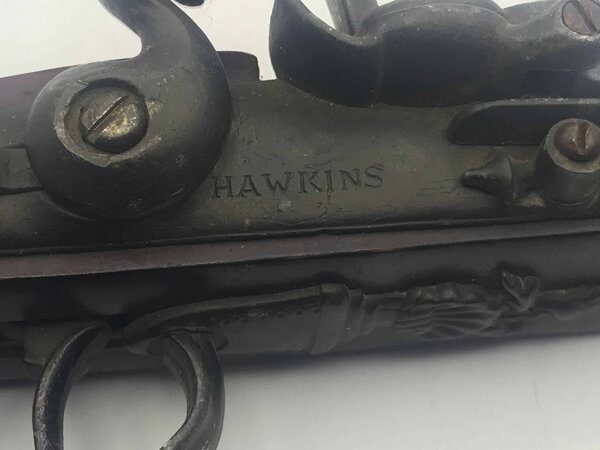 Antique Vintage Replica Hawkins Flintlock Pistol and Mount | Antiques Arena