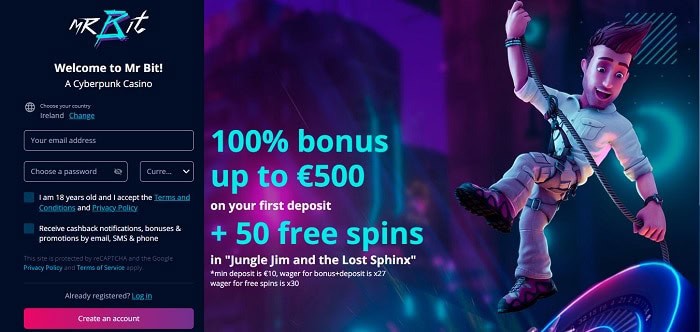 Mr Bit Casino 50 free spins and 100% up to €500 free bonus