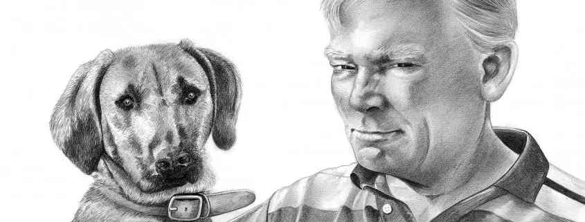 Pencil Portrait of Man with Dog | Pencil Sketch Portraits